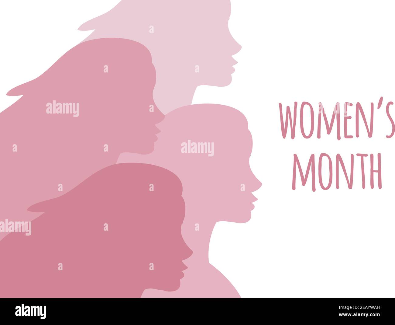 Vector flat banner with pink different women silhouette and womens ...