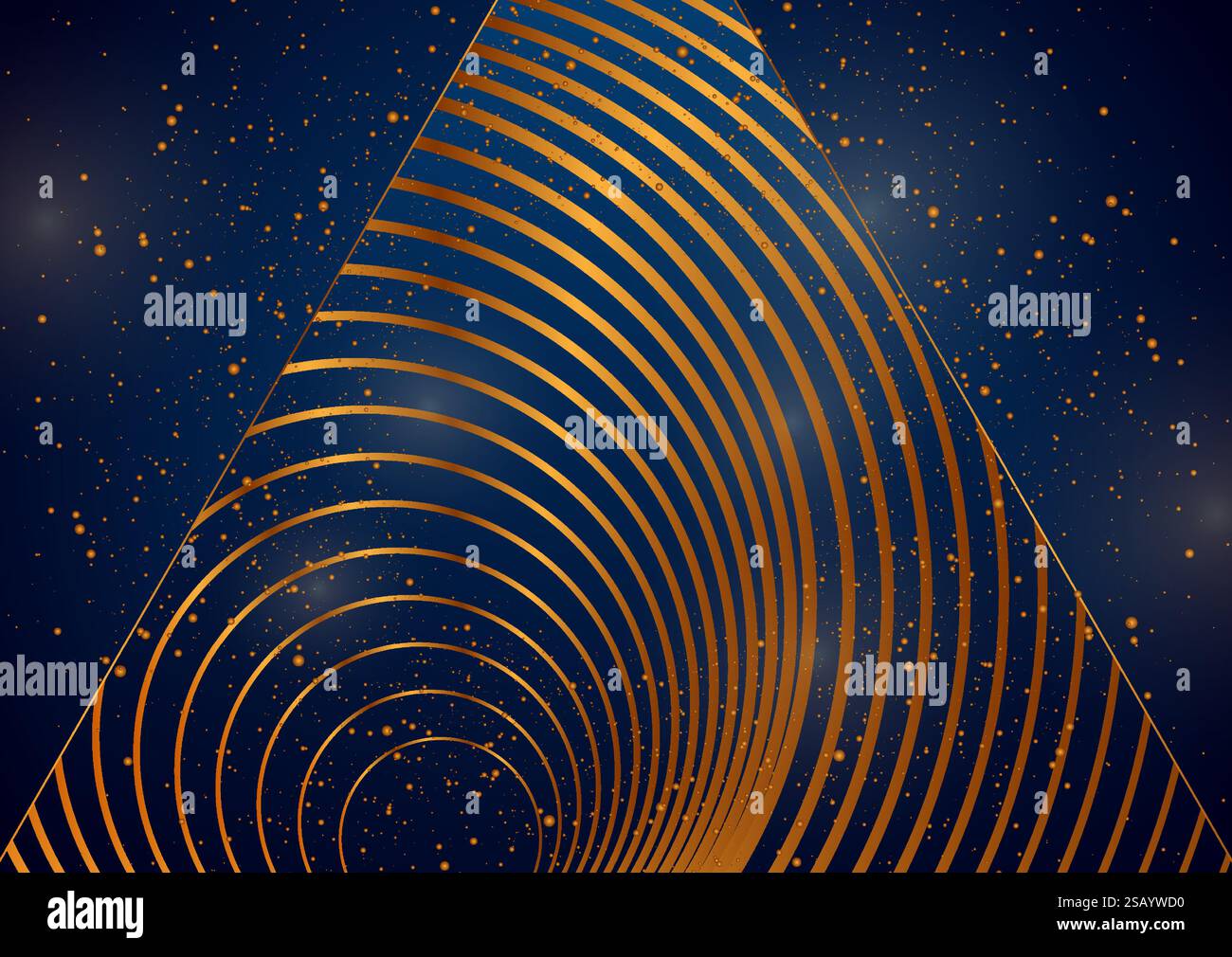 Blue geometric triangle with golden circular design and dots abstract ...