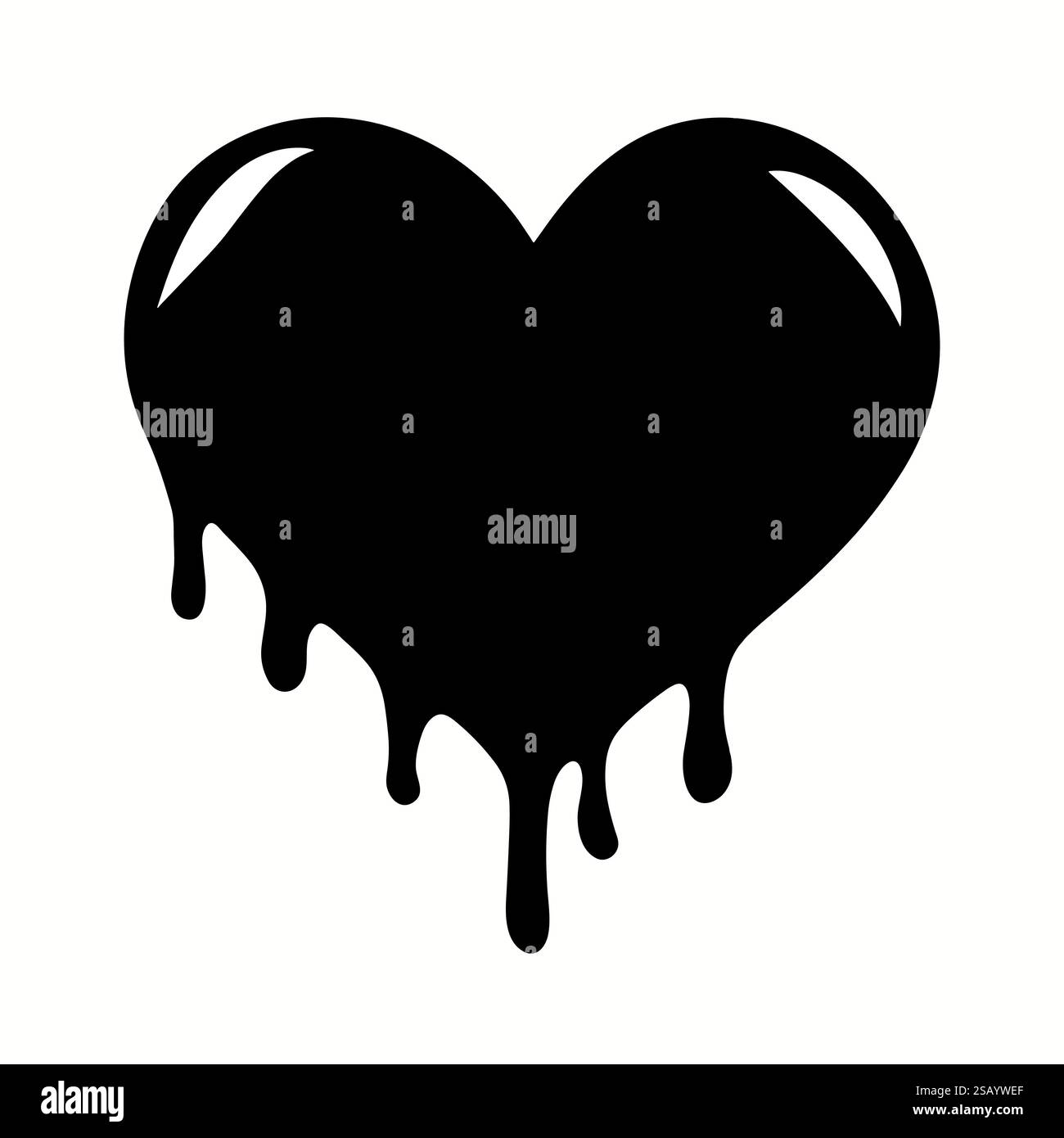 Silhouette heart shape dripping icon. Black melting heart with drops ...