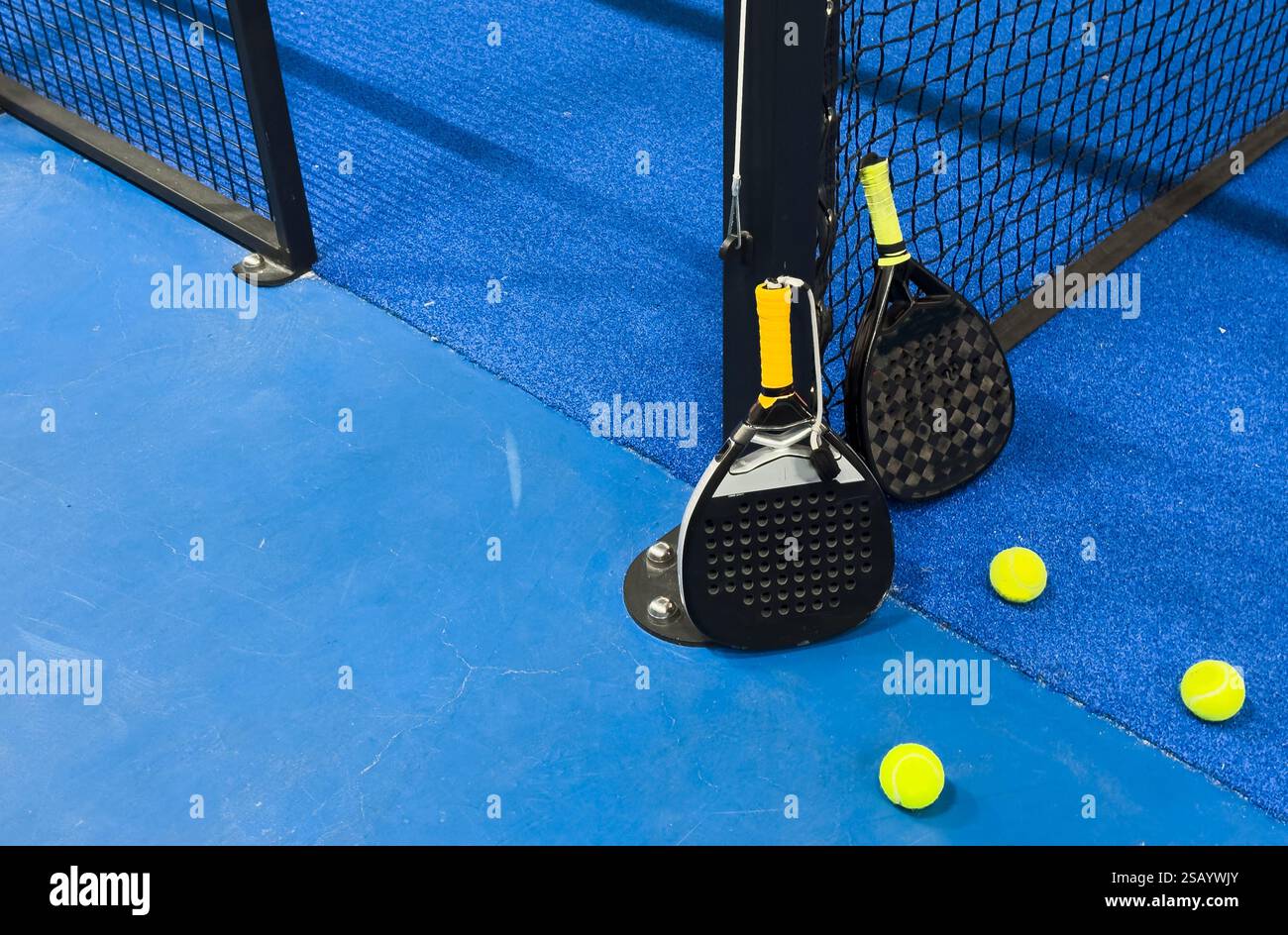padel tennis racket sport court and balls Stock Photo - Alamy