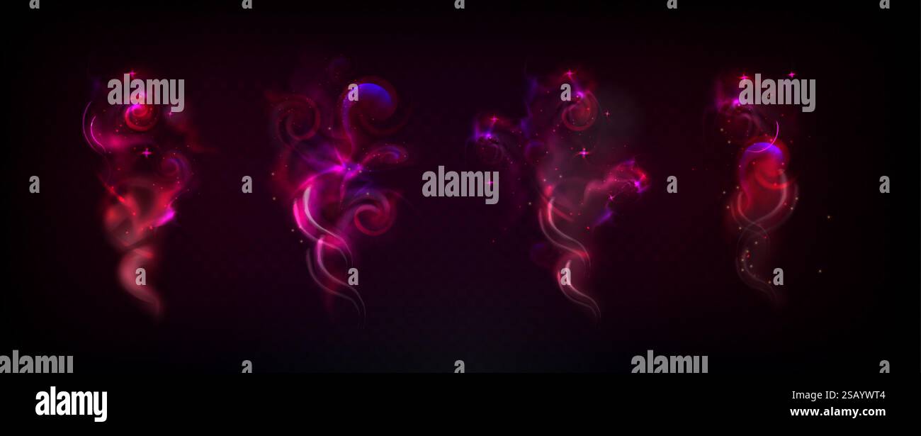 Magic wand sparkle effects set with glowing swirls, shimmering pink ...