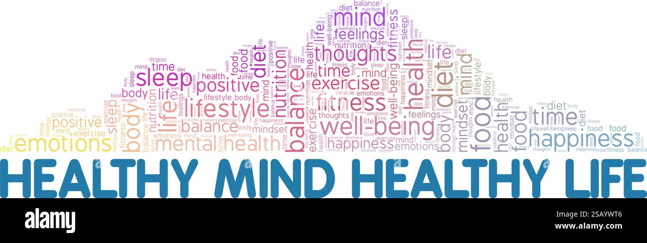 Healthy Mind Healthy Life word cloud conceptual design isolated on ...