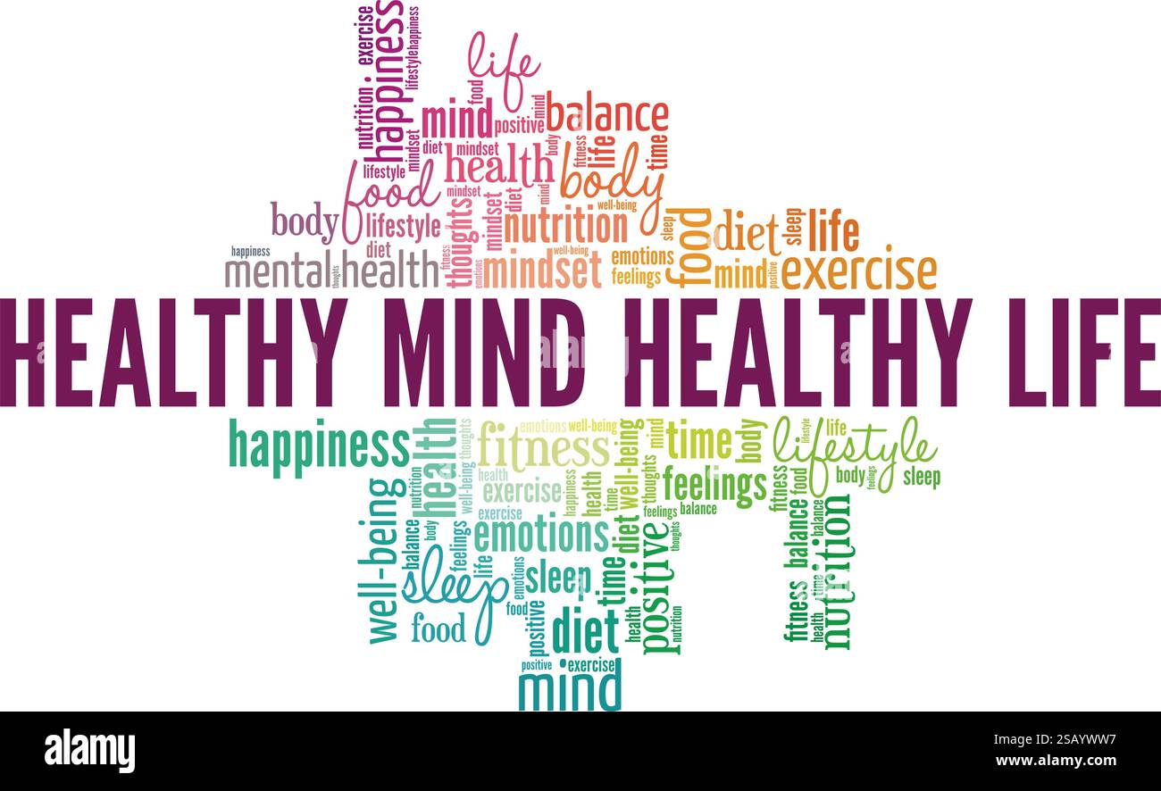 Healthy Mind Healthy Life word cloud conceptual design isolated on ...
