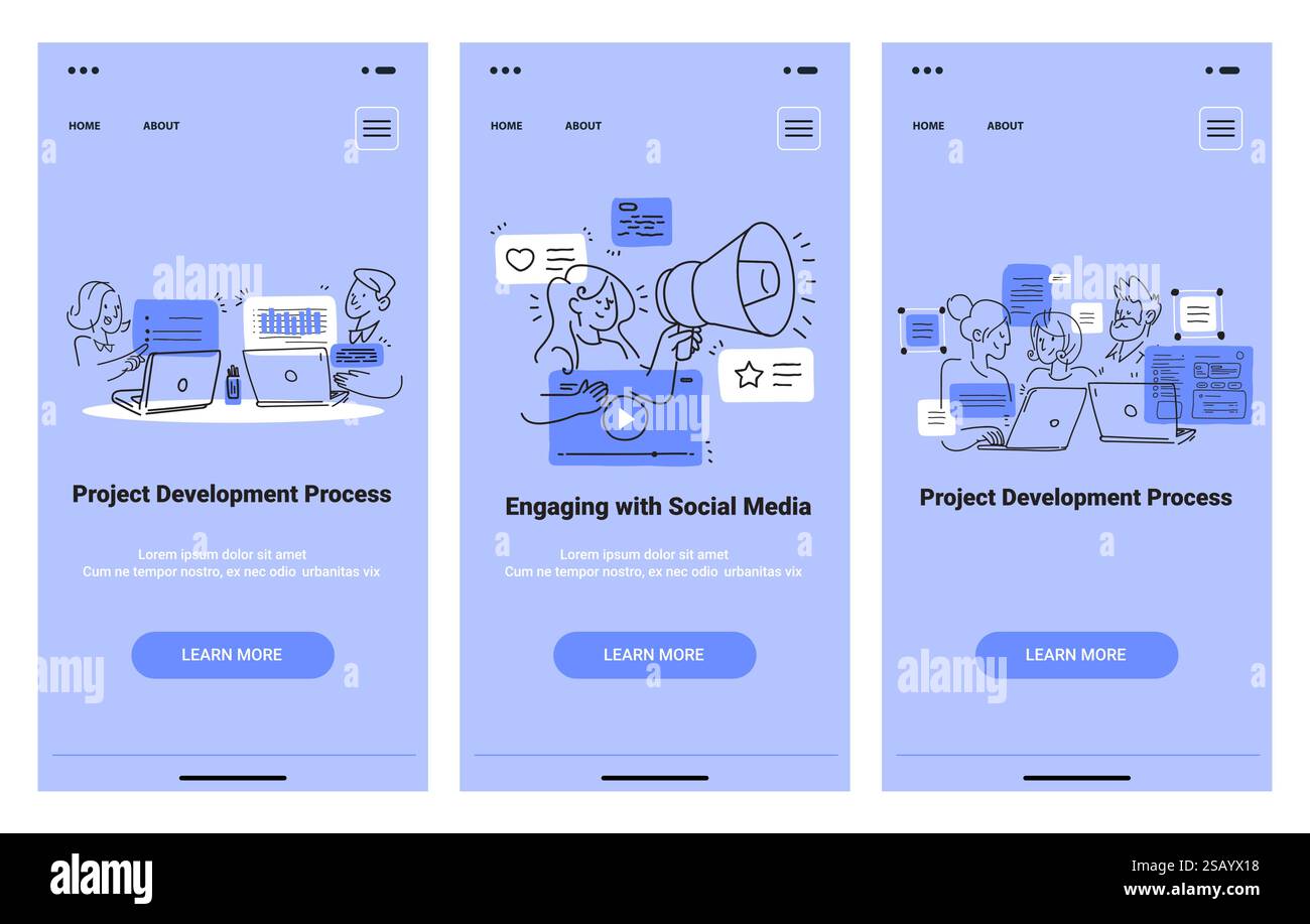 Project Development Process social media engagement scene. People with ...