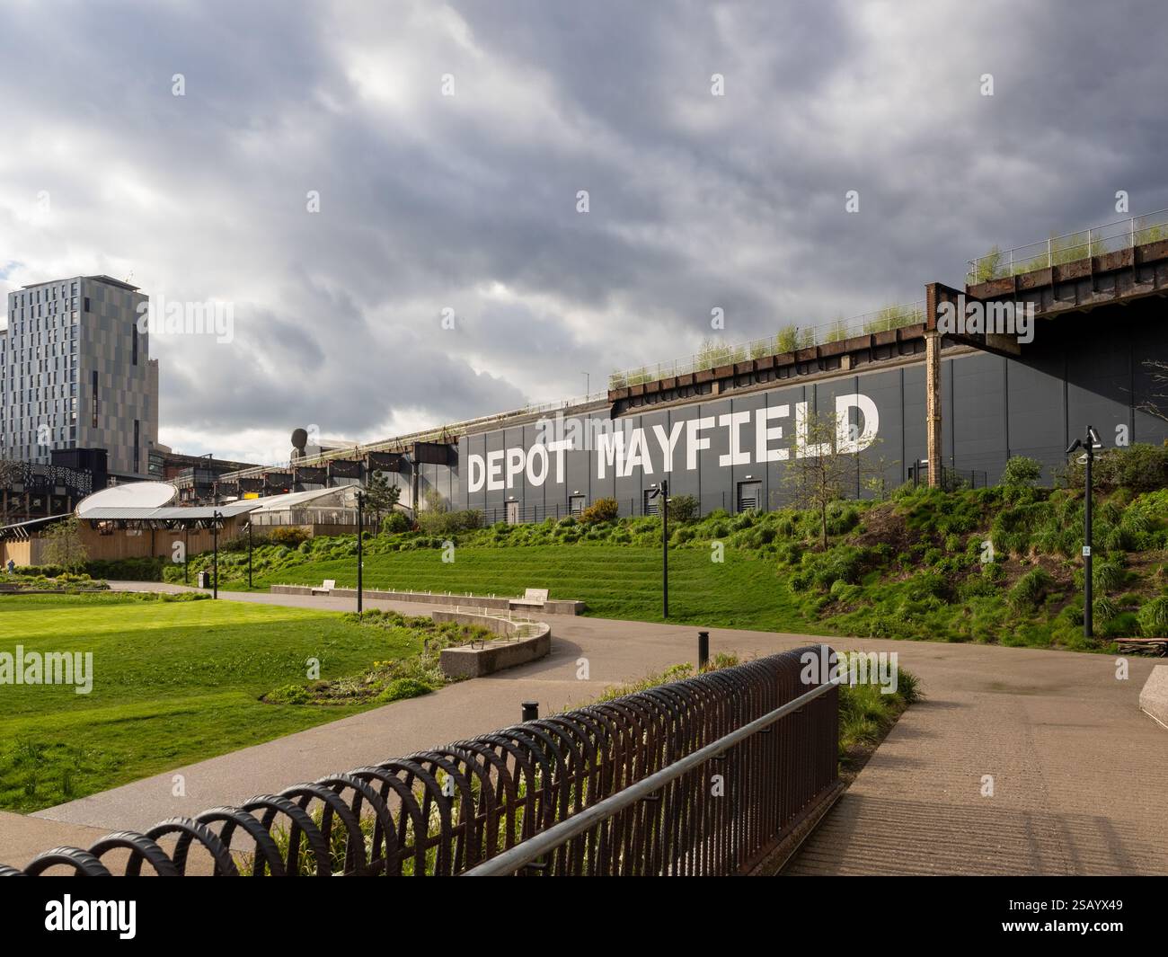 Mayfield Park with a dramatic grey sky looking towards Depot Mayfield ...