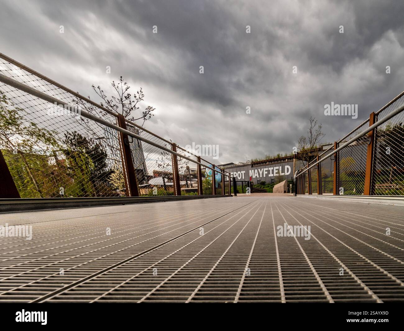 A low angle view reveals the striking Depot Mayfield under a dramatic ...