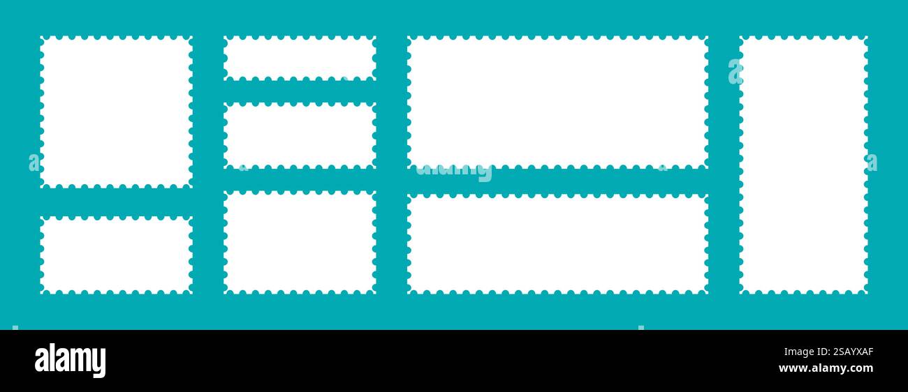 White postage stamps set. Post stamp frames and borders. Rectangle and ...