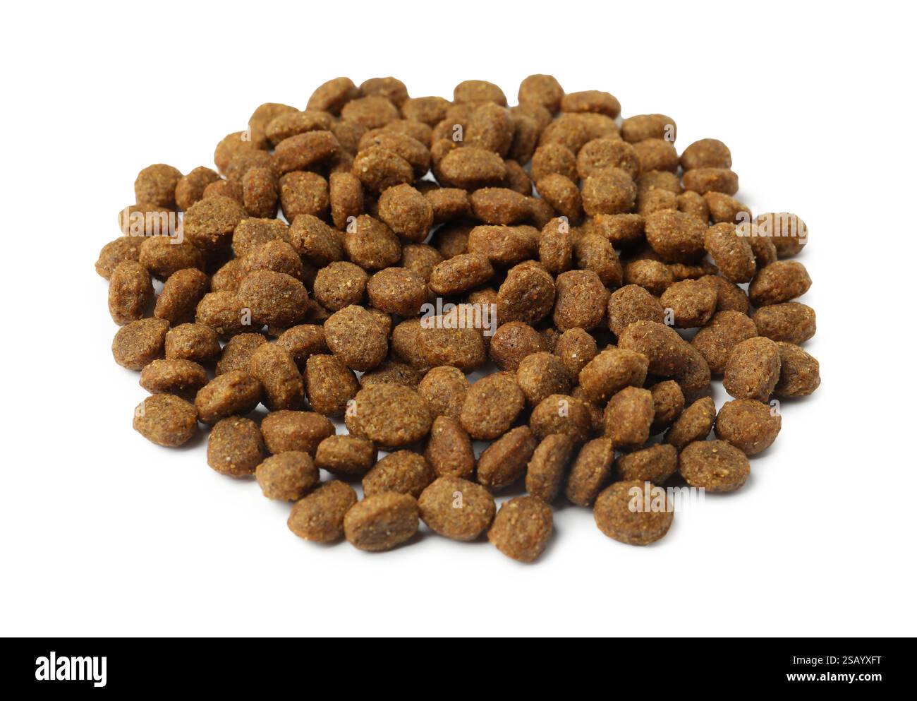 Dry pet food granules isolated on white Stock Photo - Alamy