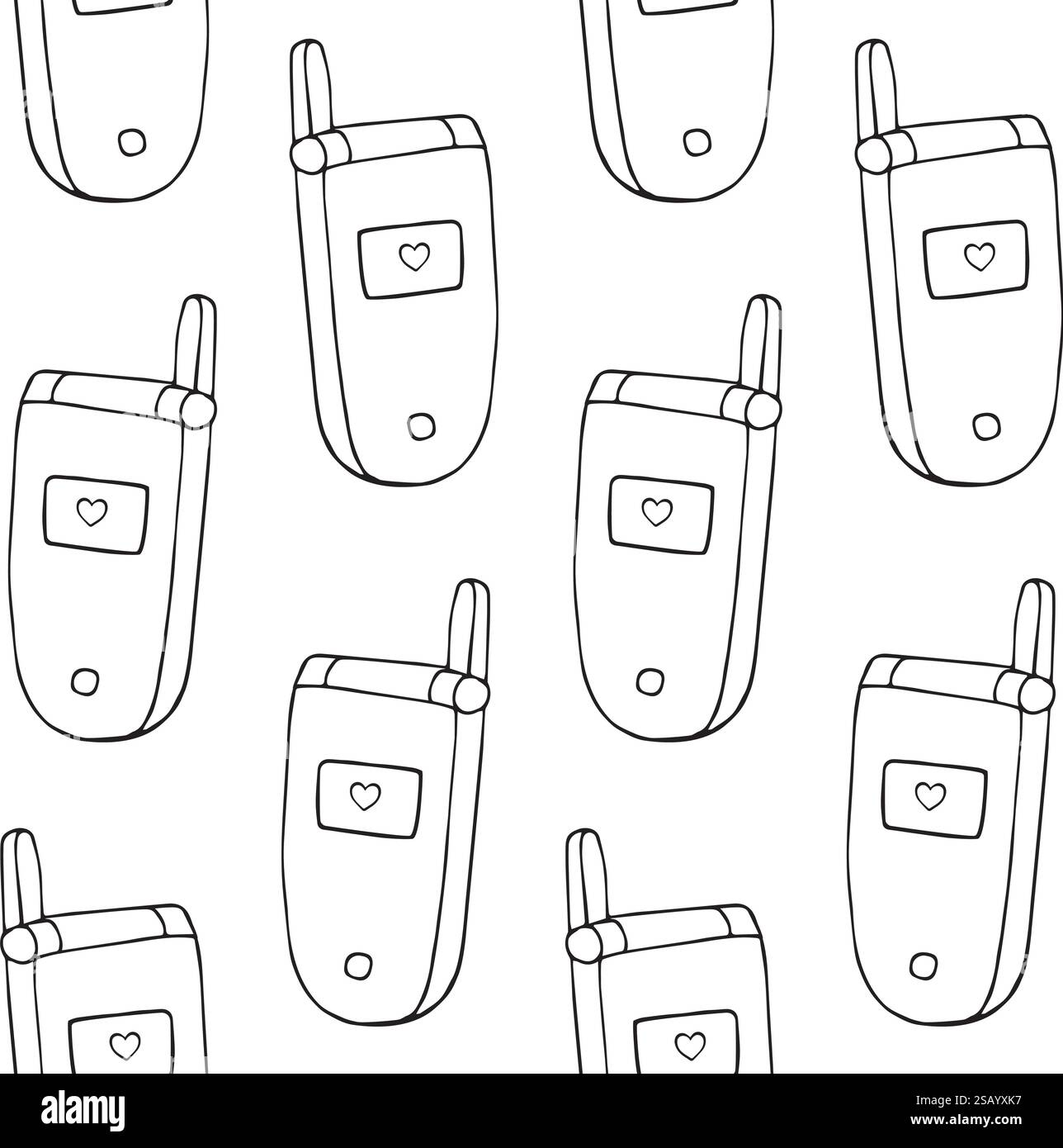 Vector seamless pattern of hand drawn doodle sketch retro mobile phone ...