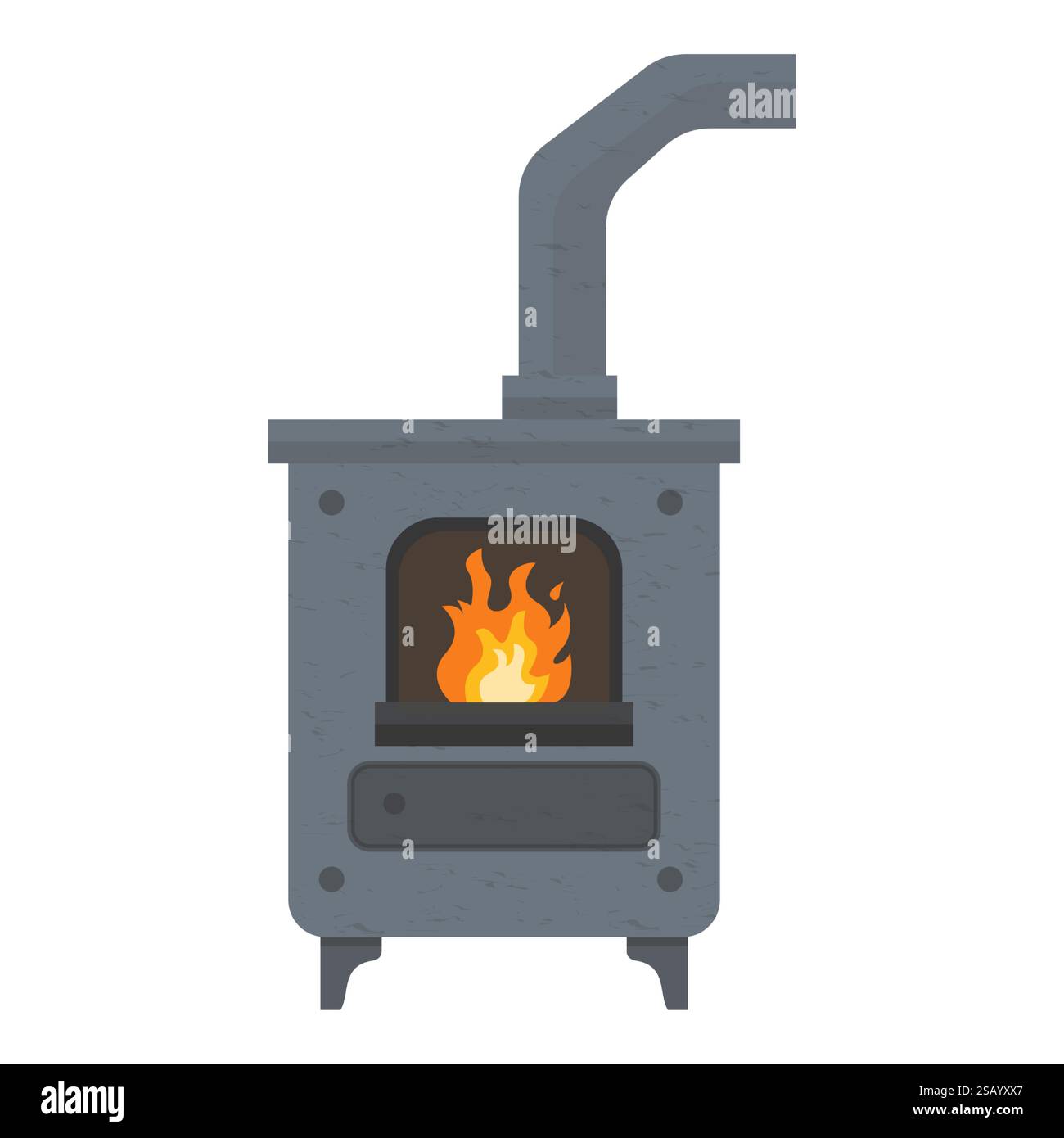 Vintage metal iron fireplace with burning fire cartoon illustration ...