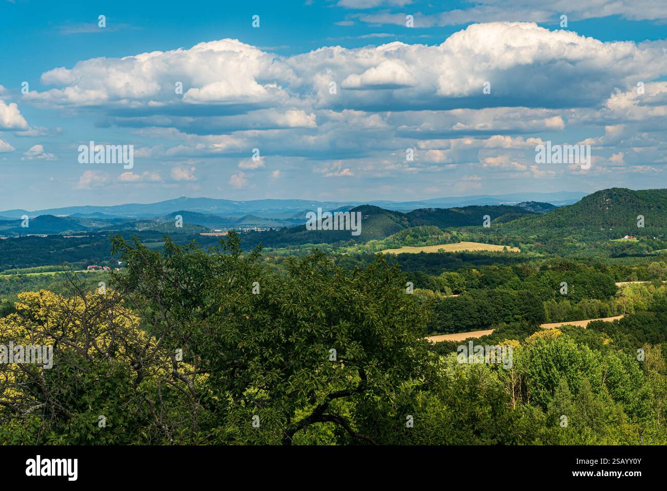 Beautiful view to Jested and Jizerske hory mountains from Nedvezi hill ...