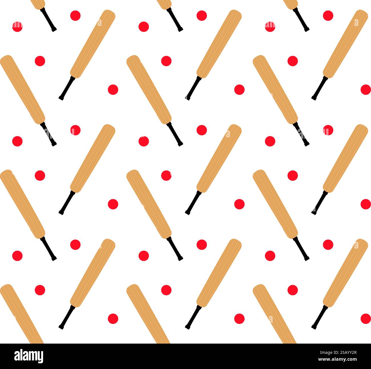 Vector seamless pattern of flat colored cricket bat and ball isolated ...