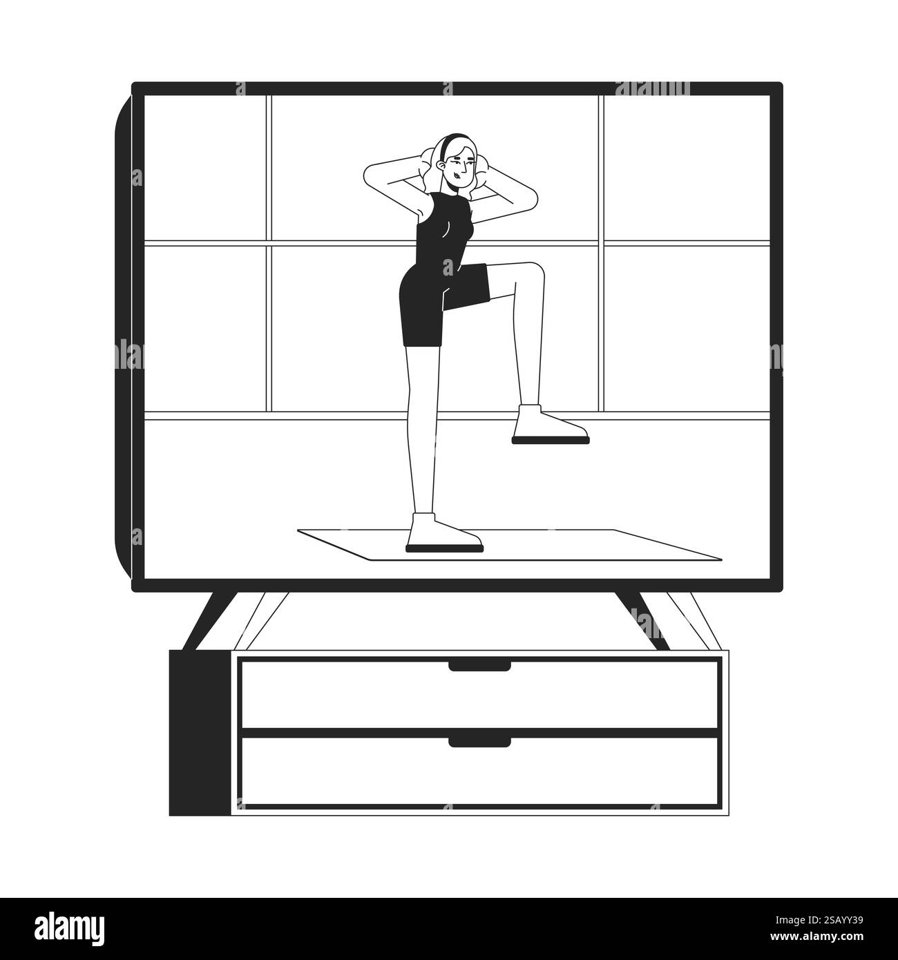 Fitness video on TV screen black and white 2D line object Stock Vector ...