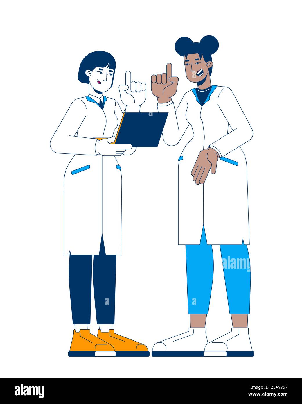 Female STEM scientists collaborating on research cartoon flat ...