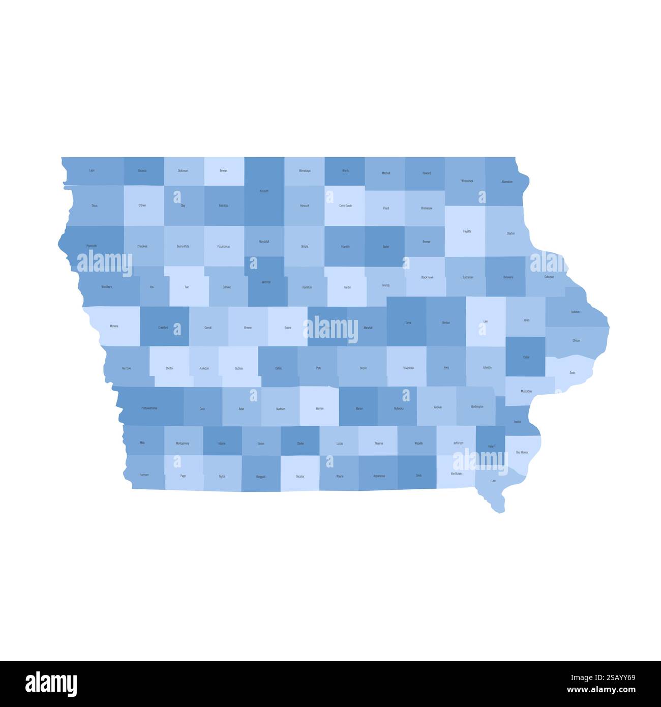 Iowa, IA - detailed political map of US state. Administrative map ...