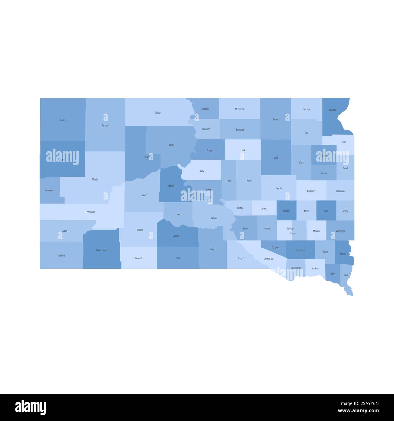South Dakota, SD - detailed political map of US state. Administrative ...