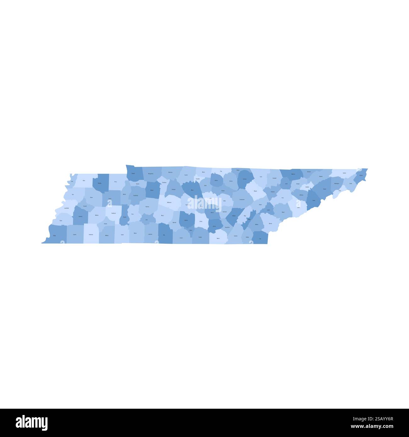Tennessee, TN - detailed political map of US state. Administrative map ...