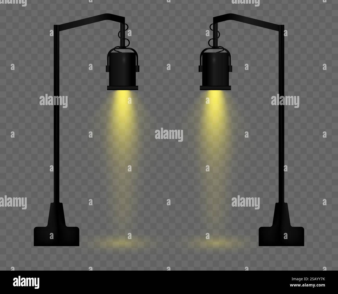 Realistic vector street lamp with warm yellow light on a transparent ...