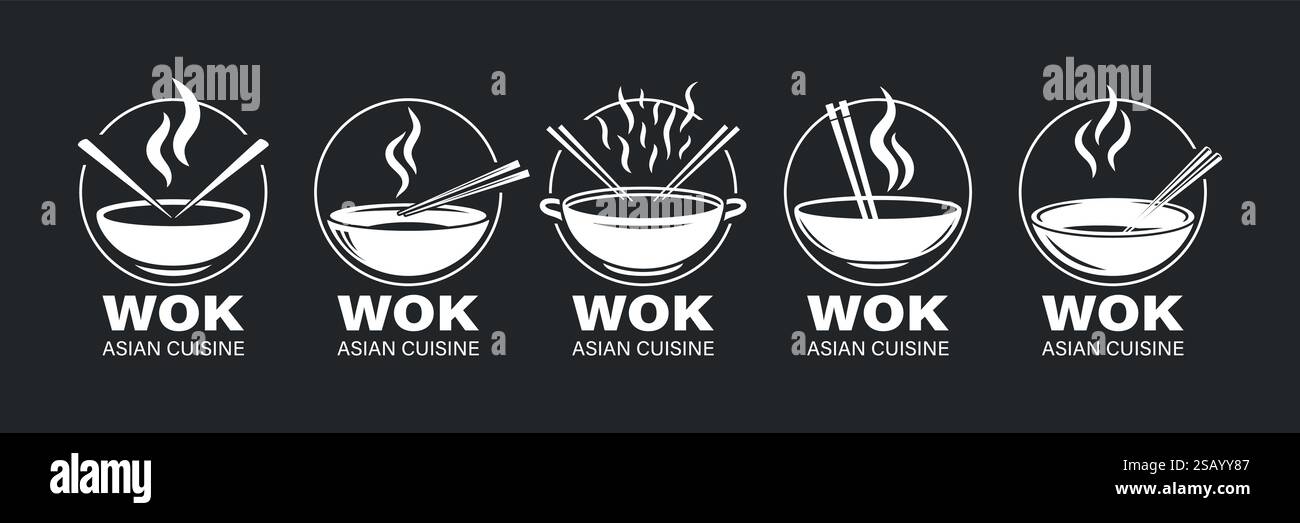 Flat Color Vector Asian Cuisine Logo Set. Ramen Bowl, Noodle Bowl Icon ...