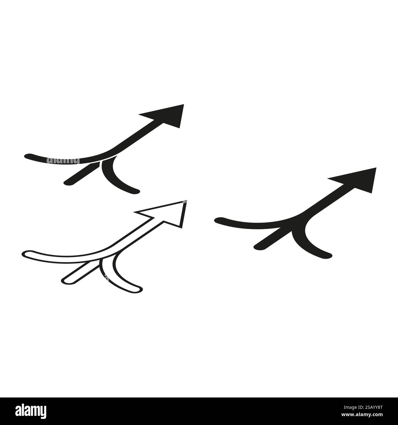Branching arrow icons. Multiple direction symbol. Bold black shape. Vector upward pointer Stock ...