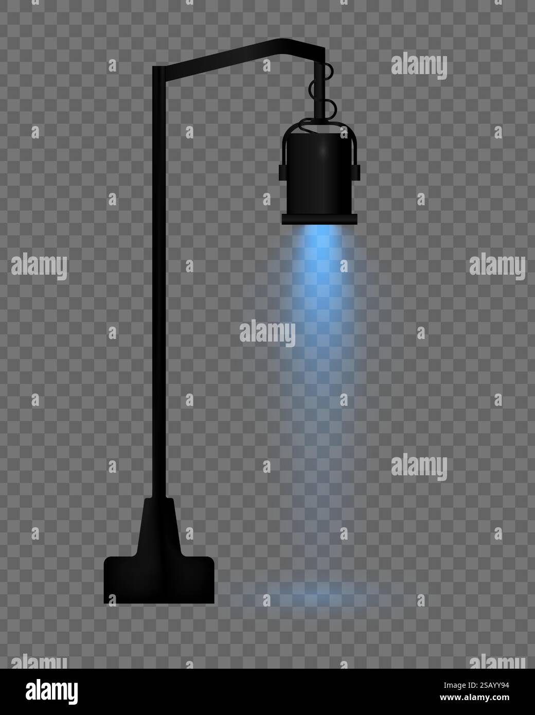 Realistic vector street lamp with blue light on a transparent ...