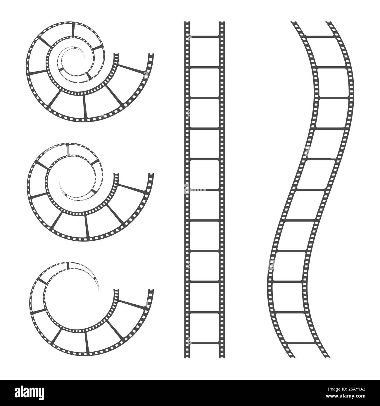 Filmstrip vector shapes. Spiral and straight designs. Black cinema ...