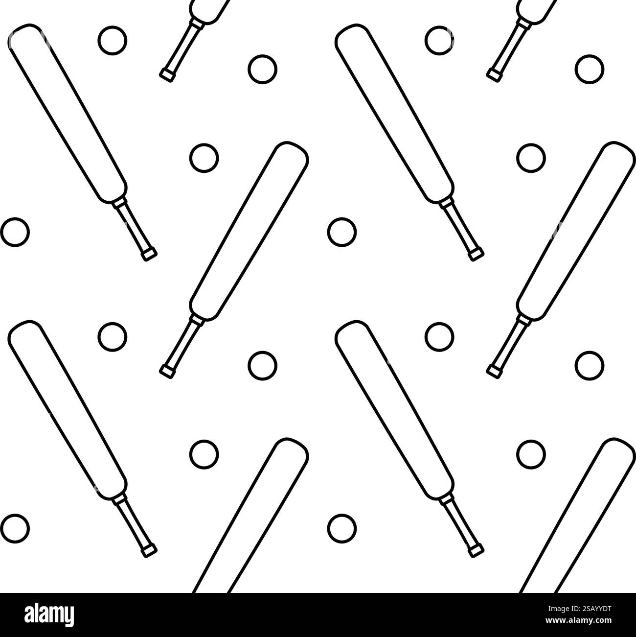 Vector seamless pattern of flat cricket bat and ball isolated on white ...