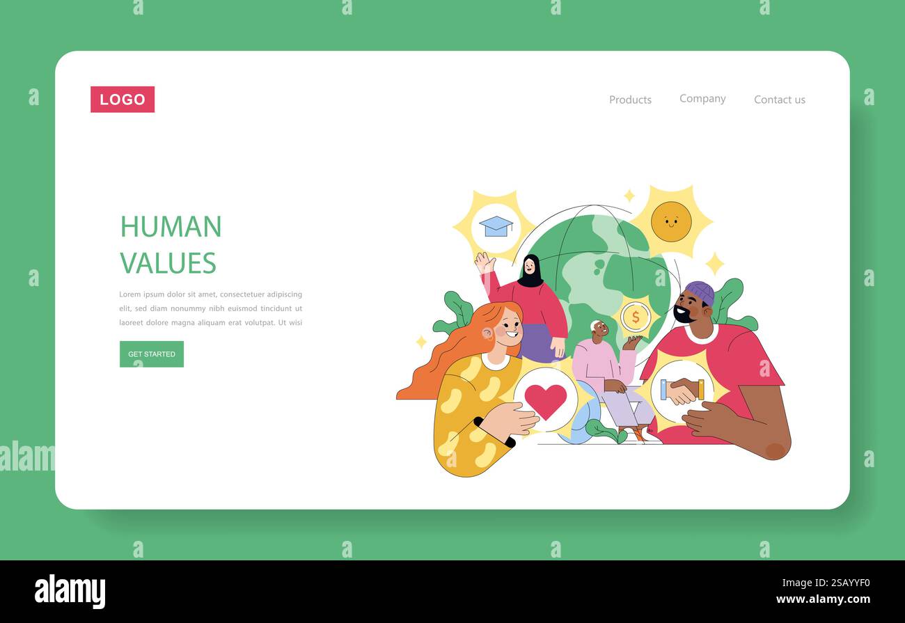 Human Values concept. Diverse people holding symbols of love, education, money, and technology ...