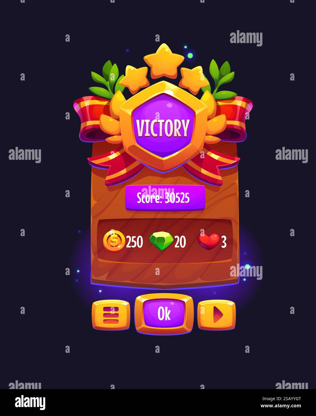 Victory game frame, banner or popup menu window. Vector award interface ...