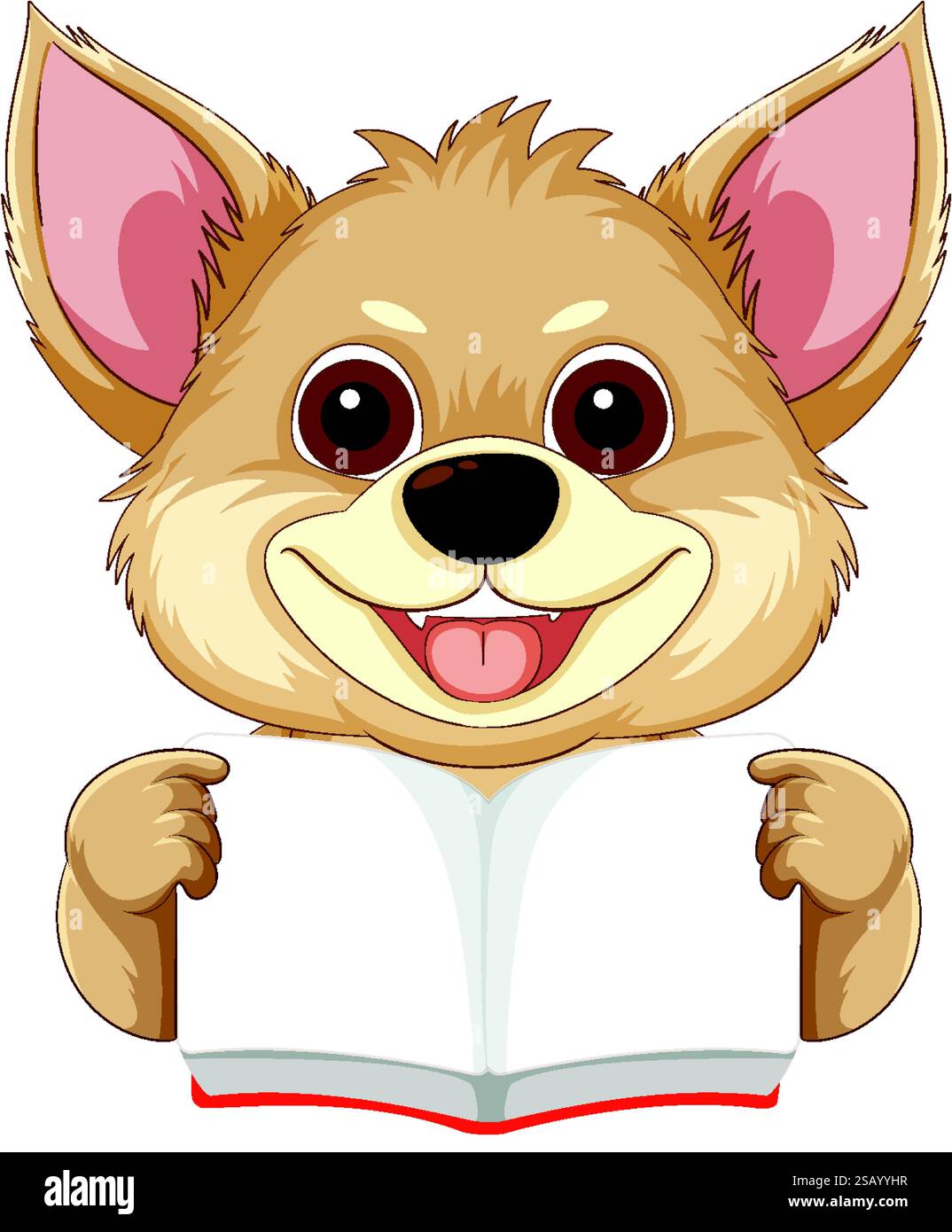 Adorable dog holding an open book, smiling happily Stock Vector Image ...