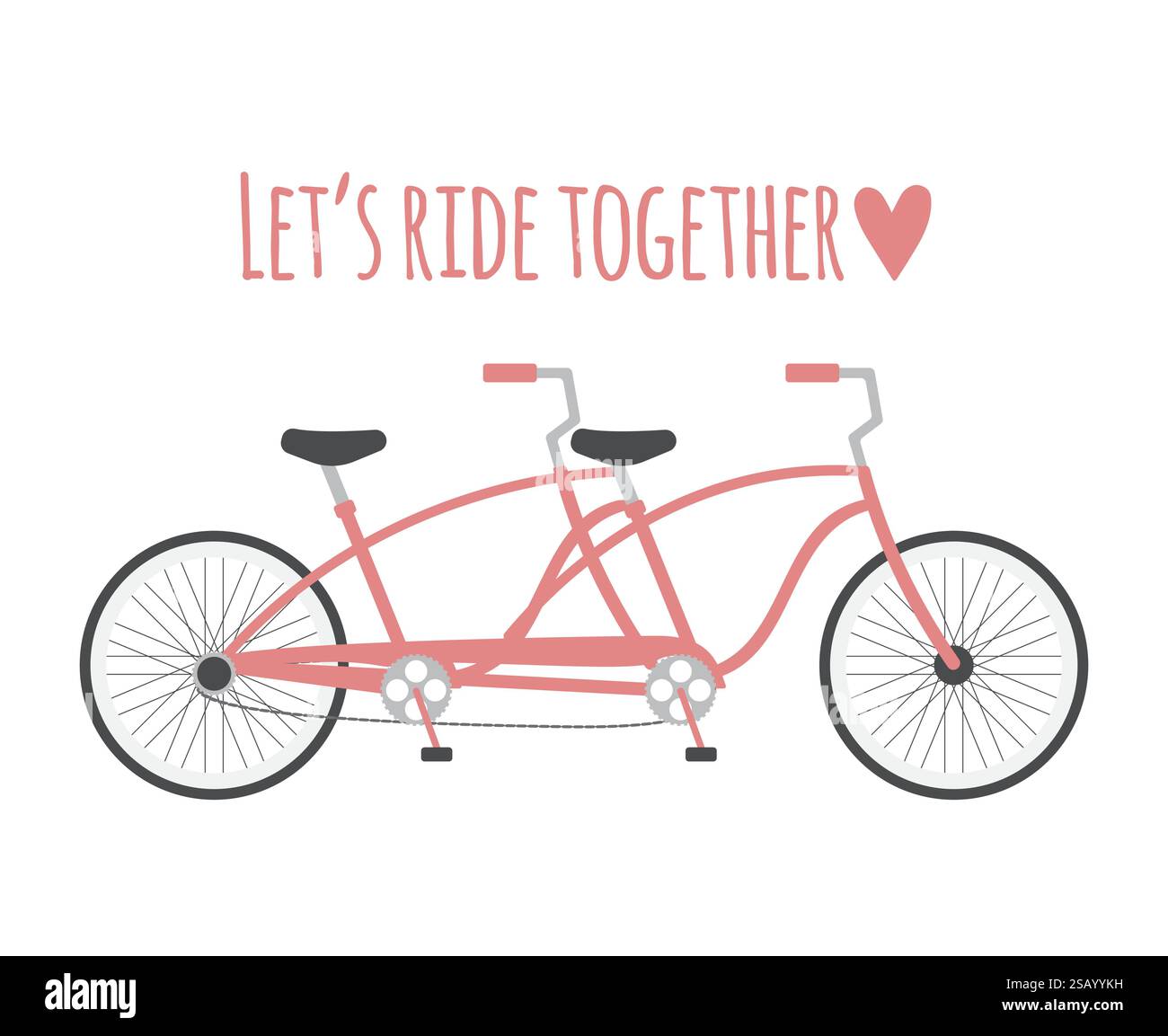 Vector flat cartoon double bicycle and lettering isolated on white ...