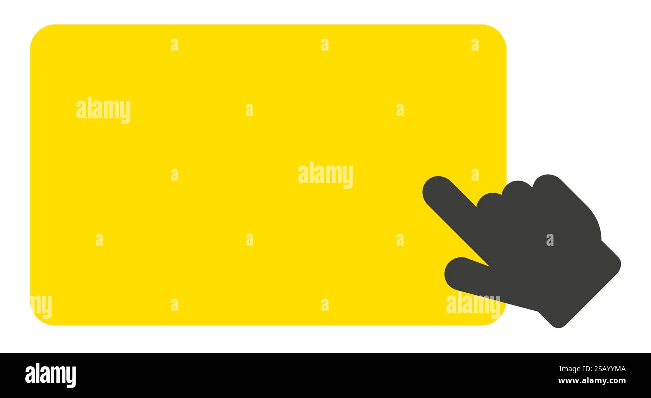 The finger points to the yellow page, sheet or frame. Flat vector ...