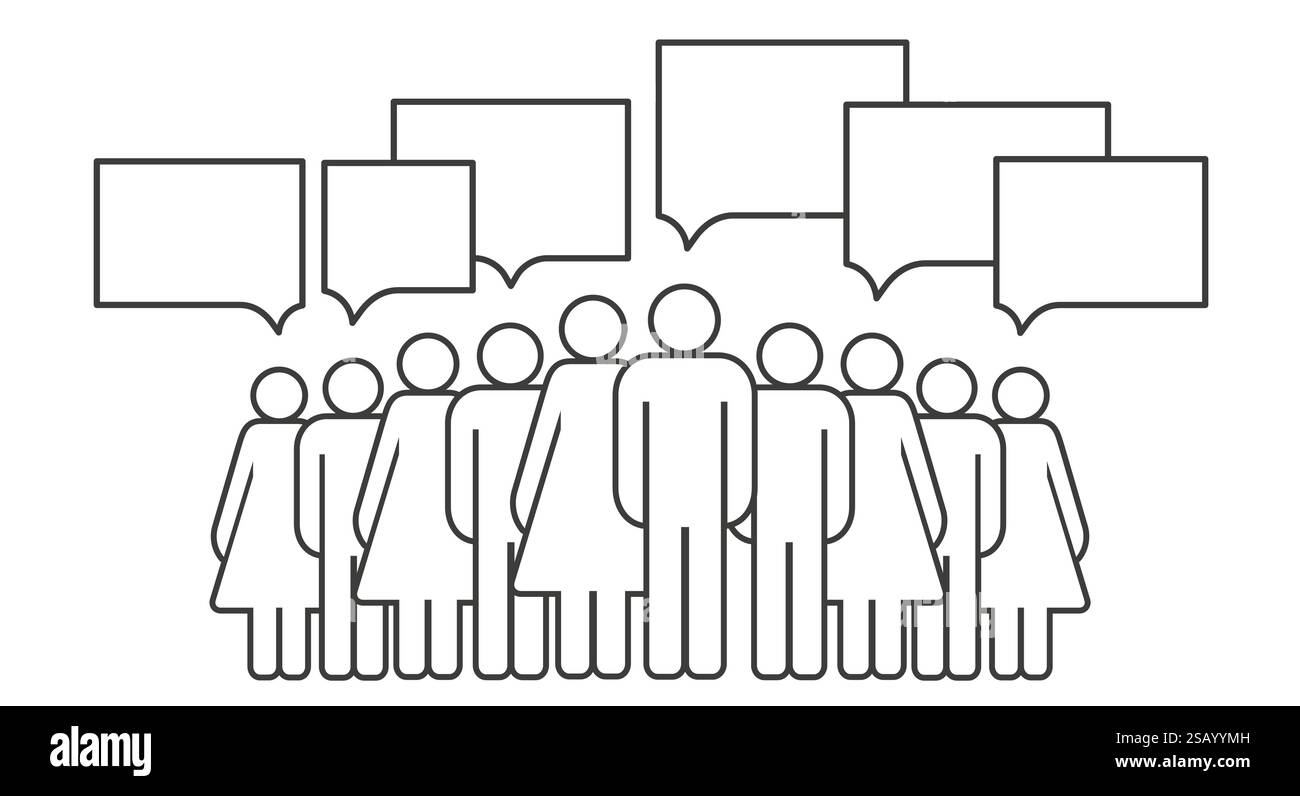 Public opinion, survey. A large group of men and women. Line icon ...