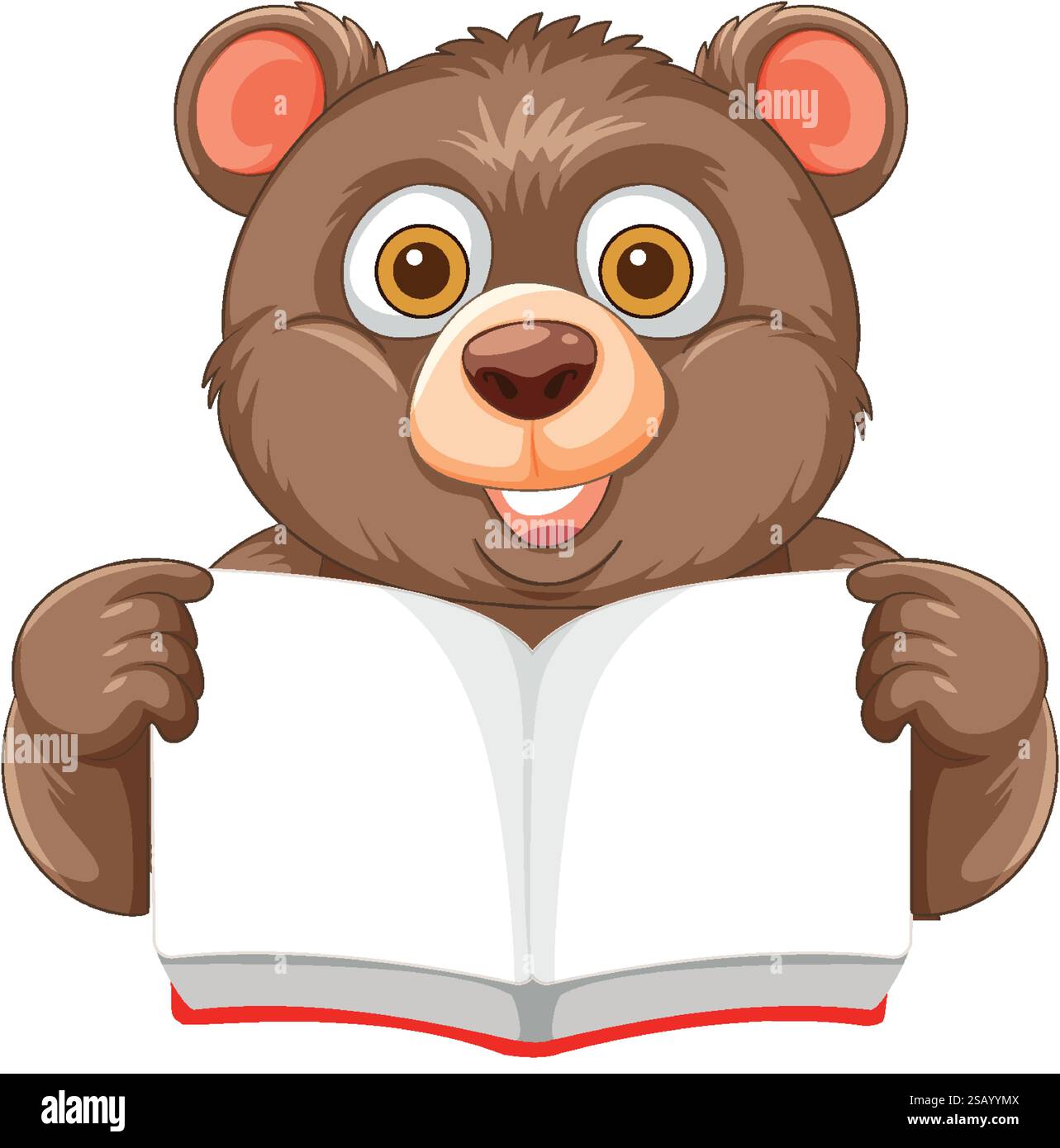 Cute bear holding an open book, smiling happily Stock Vector Image ...