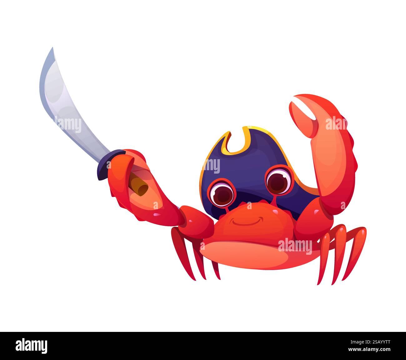 Cartoon crab pirate corsair character in captain tricorne hat with ...
