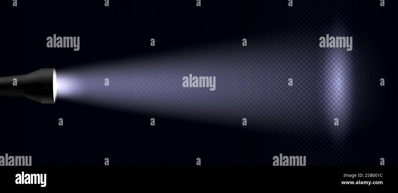 Flashlight beam illumination isolated on transparent background. Vector ...