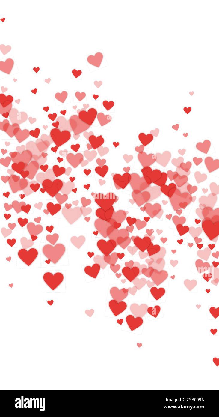Falling hearts valentine card template. Red hearts scattered on white ...