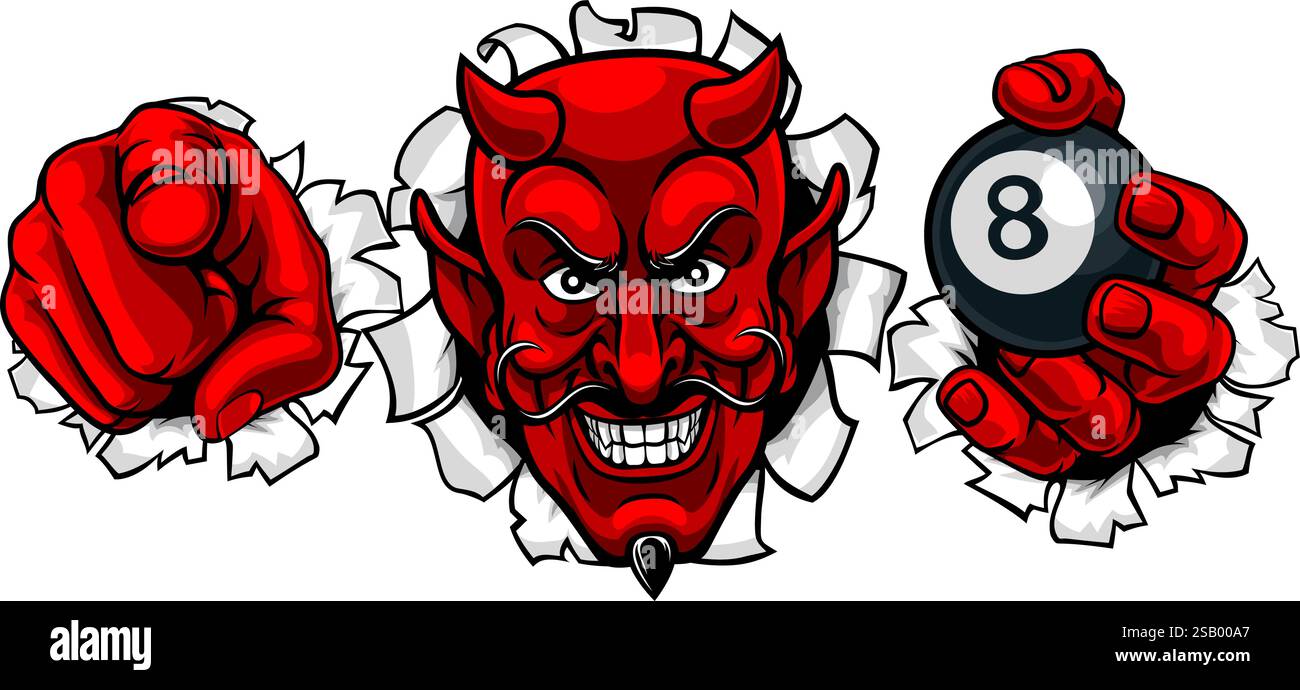 Devil Billiards Pool 8 Ball Mascot Illustration Stock Vector Image ...