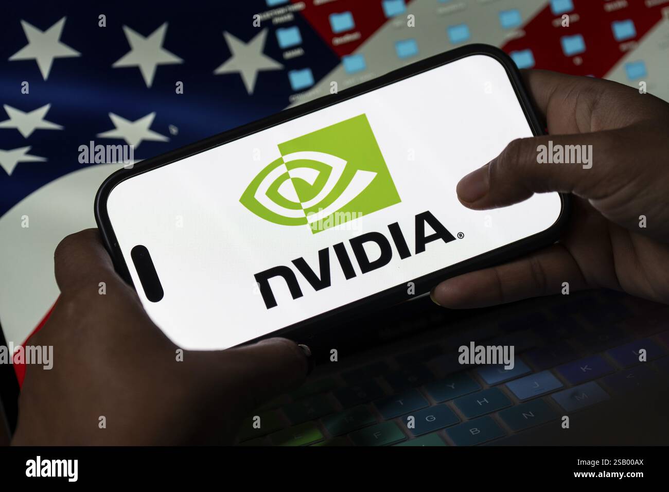 In this photo illustration, the Nvidia Corporation logo is displayed on ...