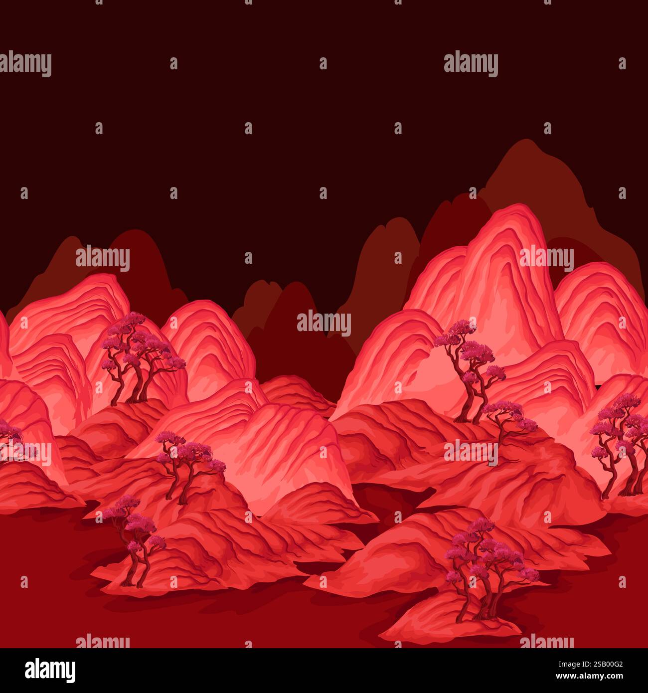 Border with watercolour Chinese mountains. Vector Stock Vector Image ...