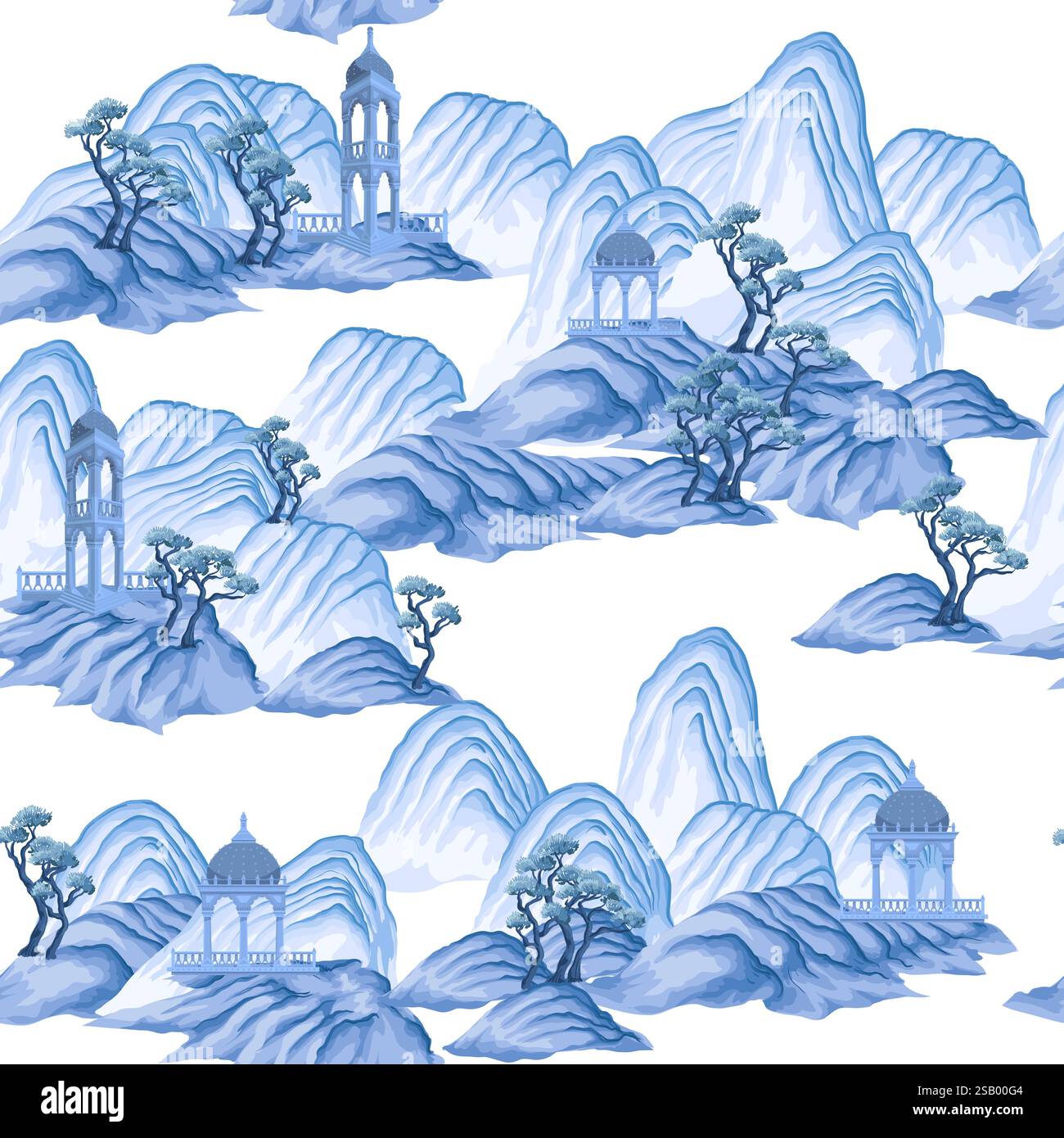 Seamless pattern with watercolour Chinese mountains. Vector Stock ...