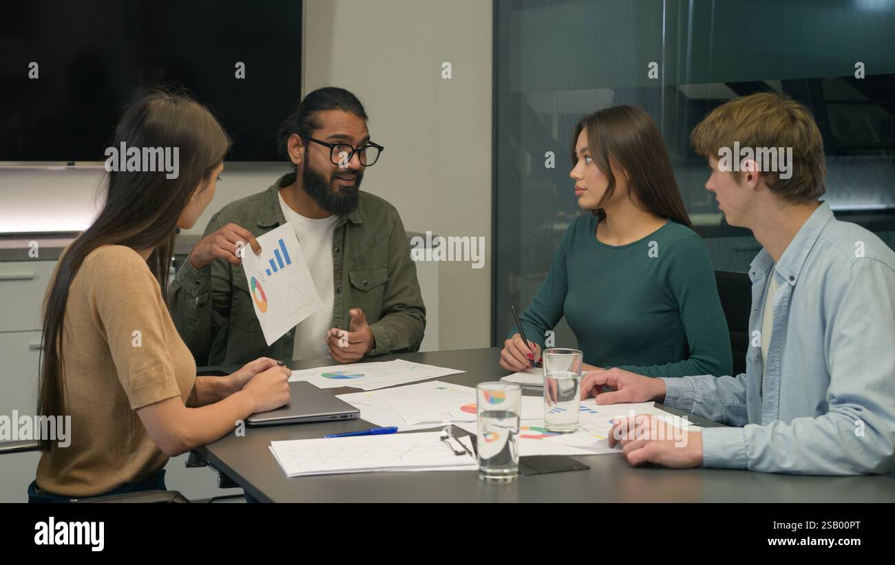 Office conference meeting male chief coach businessman talking to ...