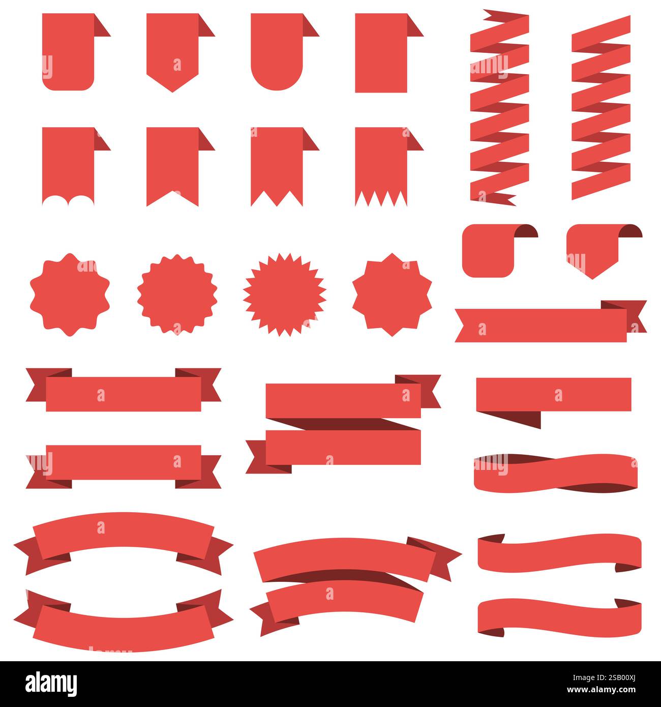 Red ribbon banners set. Big ribbons set. Ribbons collection isolated on white background. Royal ...