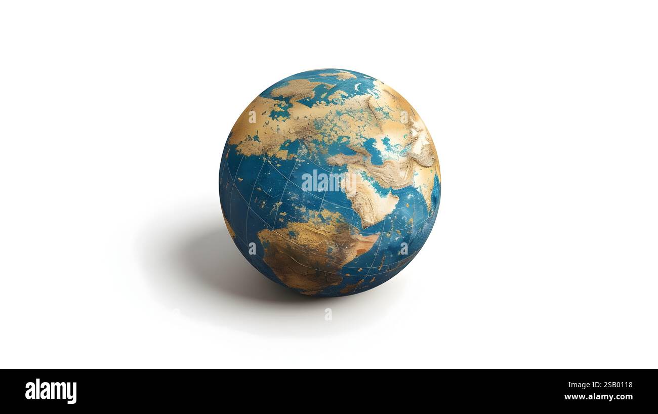 A 3D rendering of a globe icon with highly detailed and textures ...