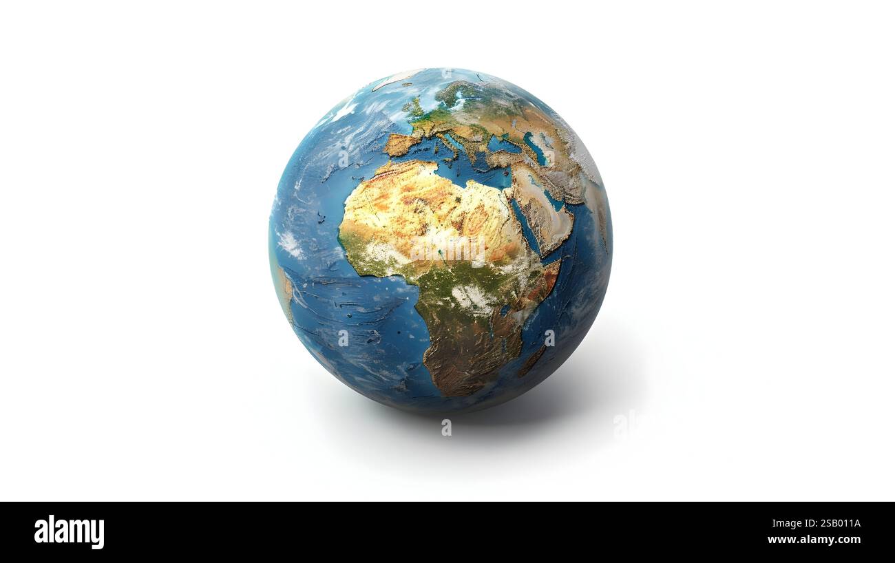 This image is a 3D rendering of a detailed globe showcasing the ...