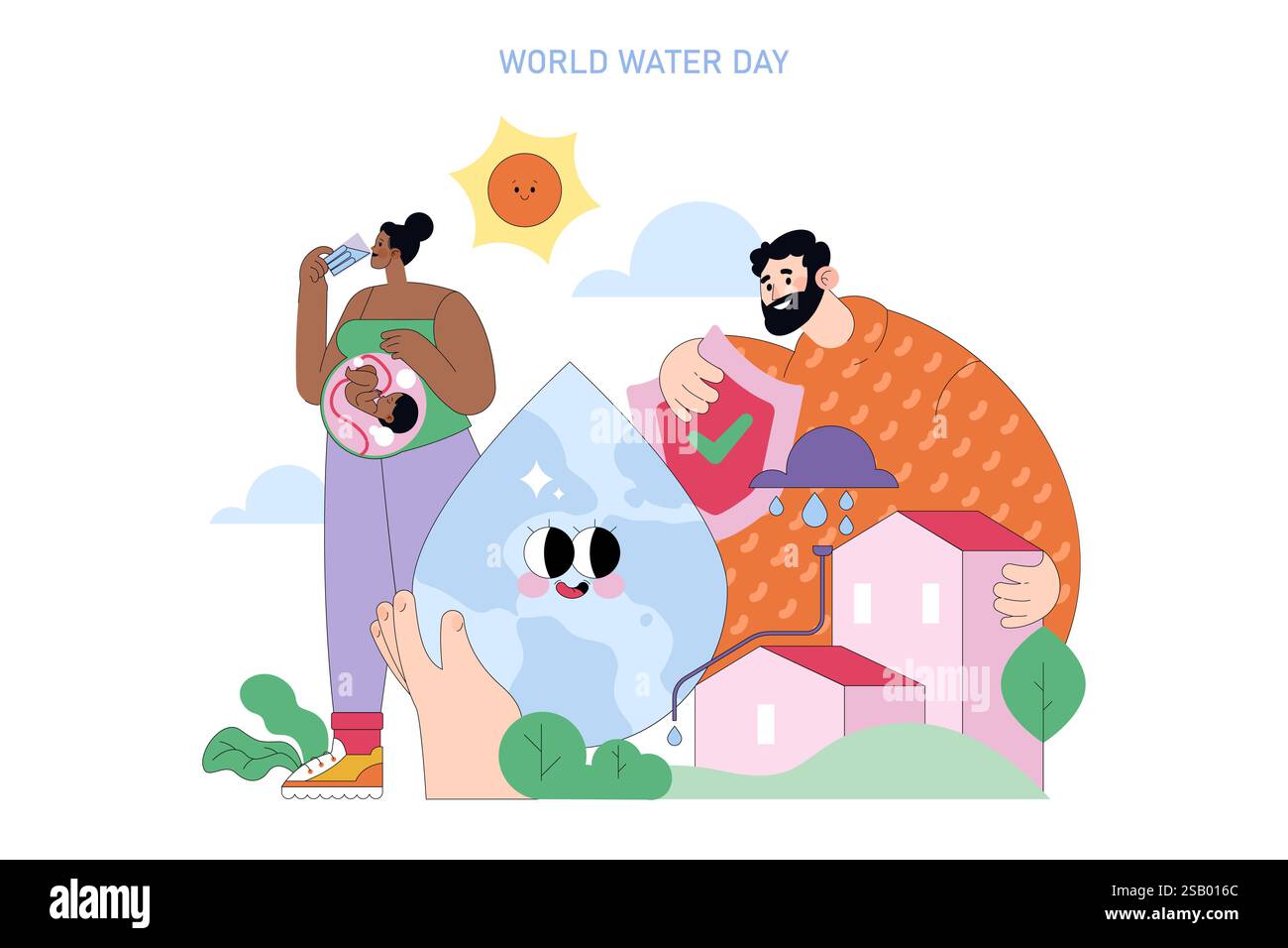 World Water Day illustration. Focus on the importance of water in daily ...