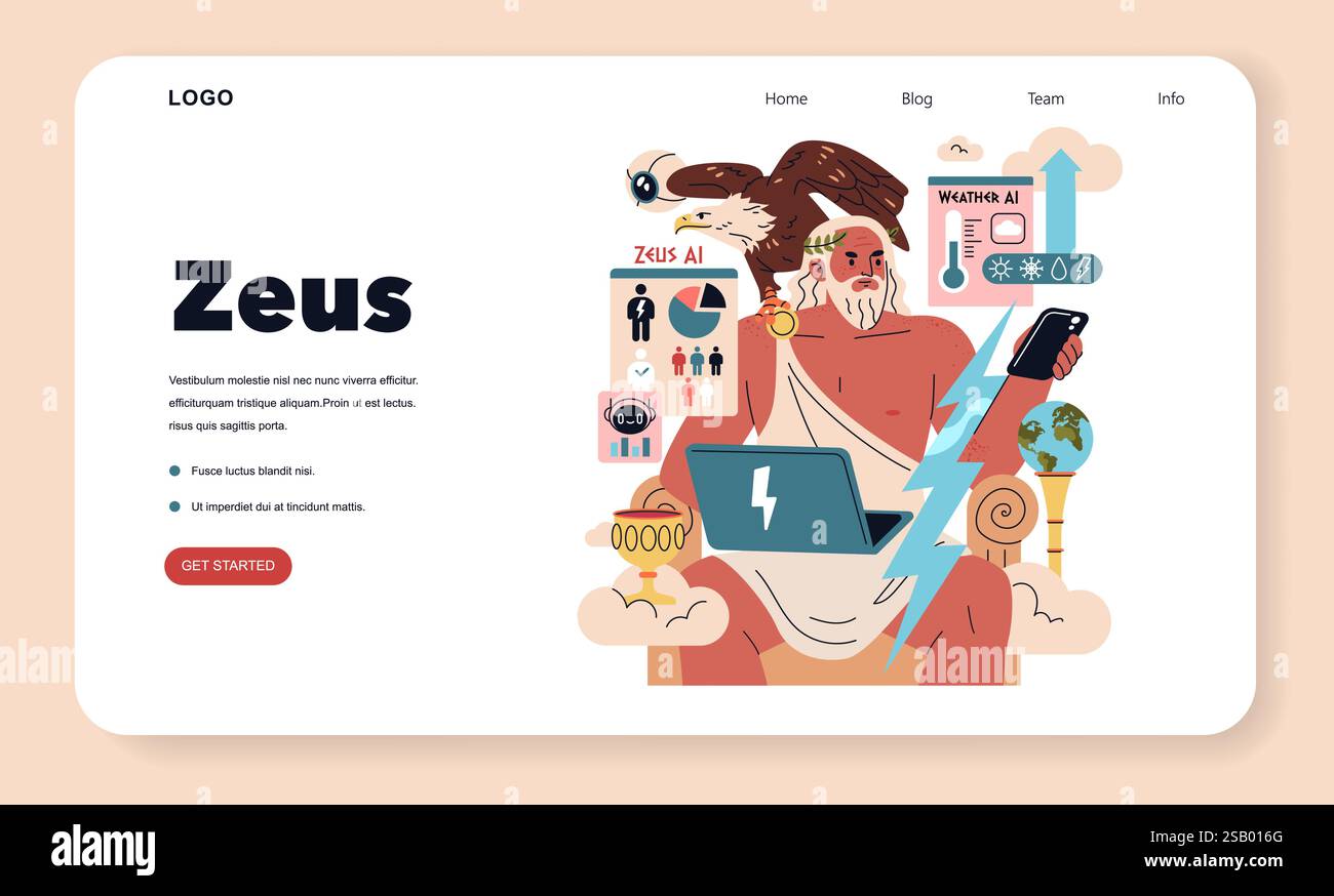 Olympic Gods Synergy AI concept. Zeus integrating modern technology with divine power. Ancient ...