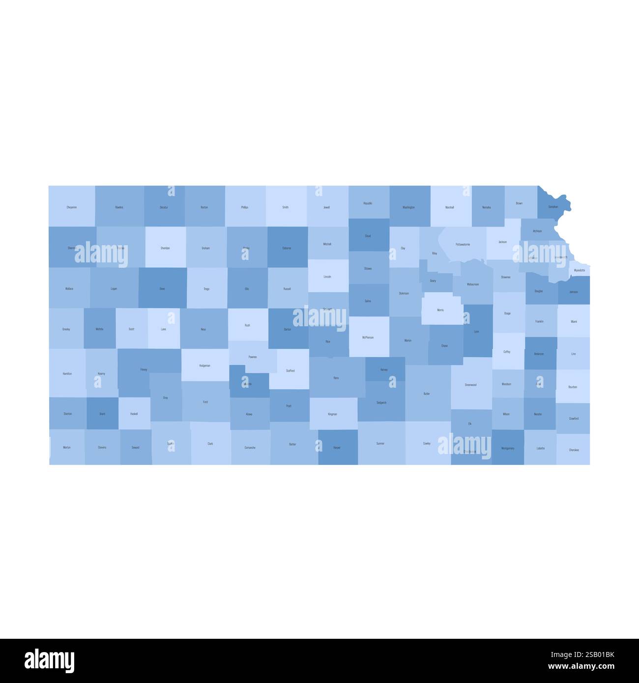 Kansas, KS - detailed political map of US state. Administrative map ...