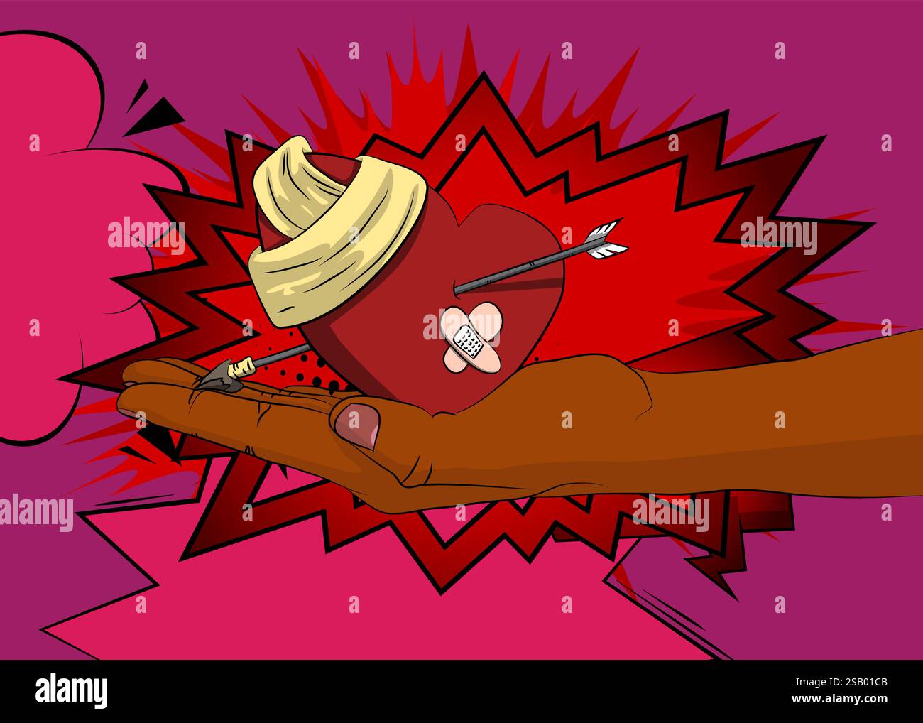 Cartoon, comic book human hands holding Broken Heart. Retro vector ...