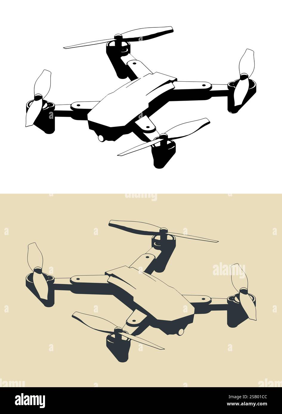 Stylized vector illustrations of a folding drone Stock Vector Image ...